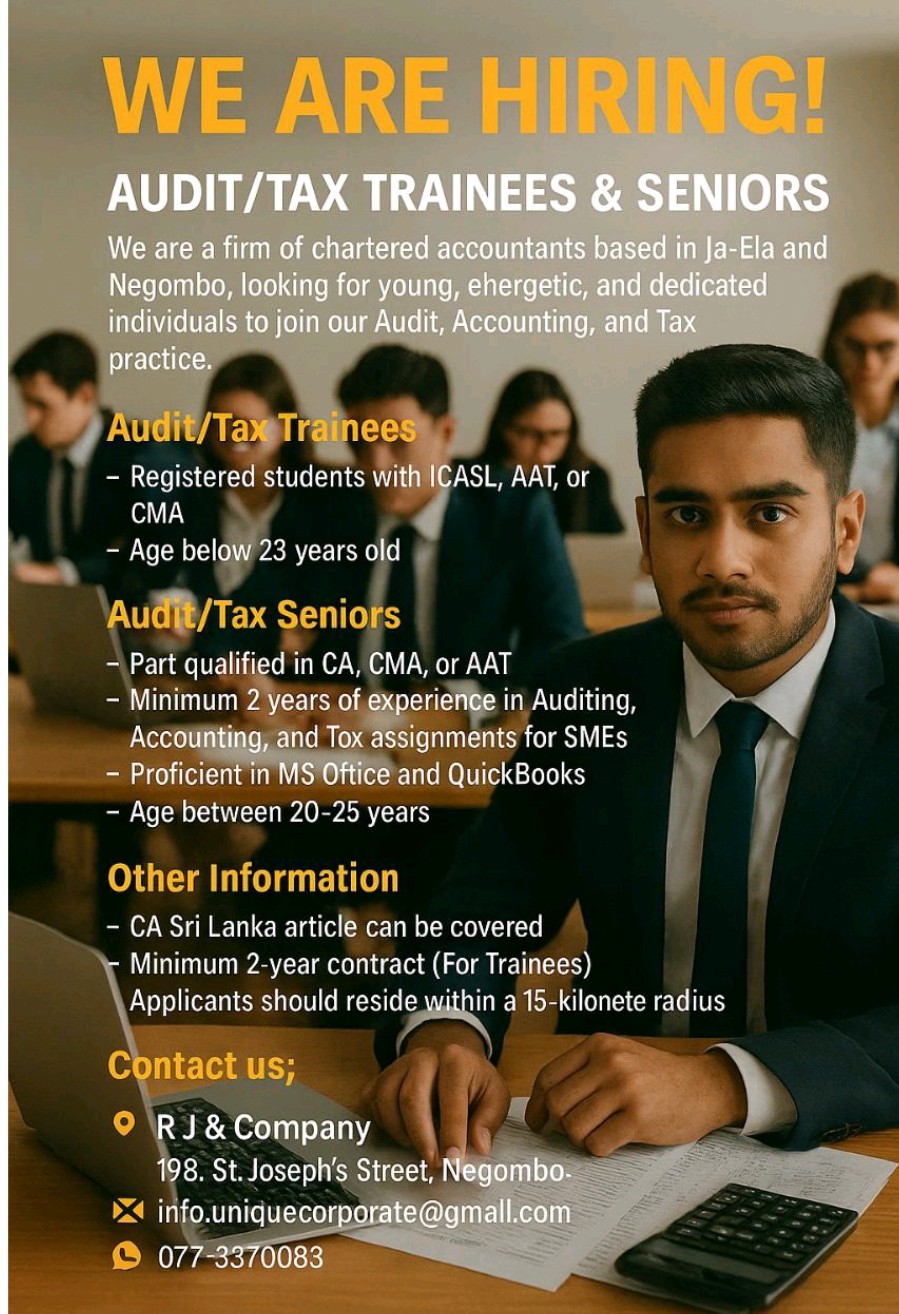 Audit / Tax Trainees & Seniors - Jobseeker.lk