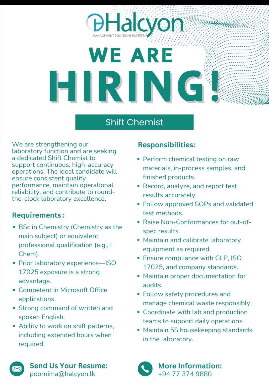 Shift Chemist - Jobseeker.lk