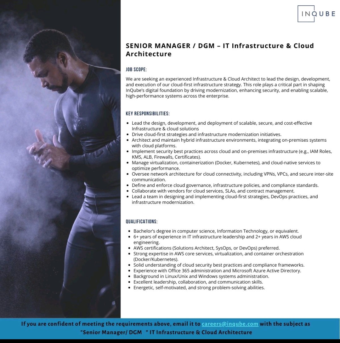 Senior Manager / DGM - IT Infrastructure & Cloud Architecture - Jobseeker.lk