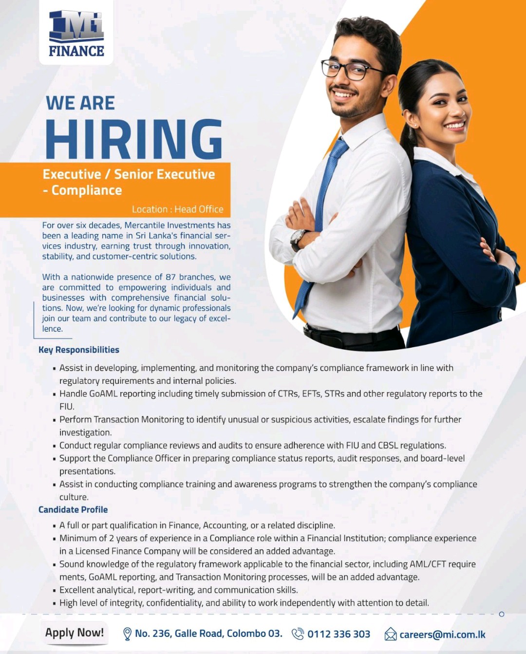 Executive / Senior Executive - Compliance - Jobseeker.lk