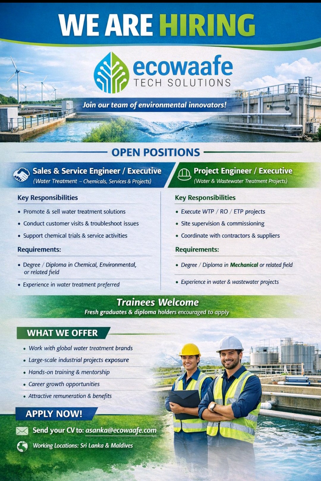 Sales & Service Engineer/ Executive/ Project Engineer/ Executive/ Trainee - Jobseeker.lk