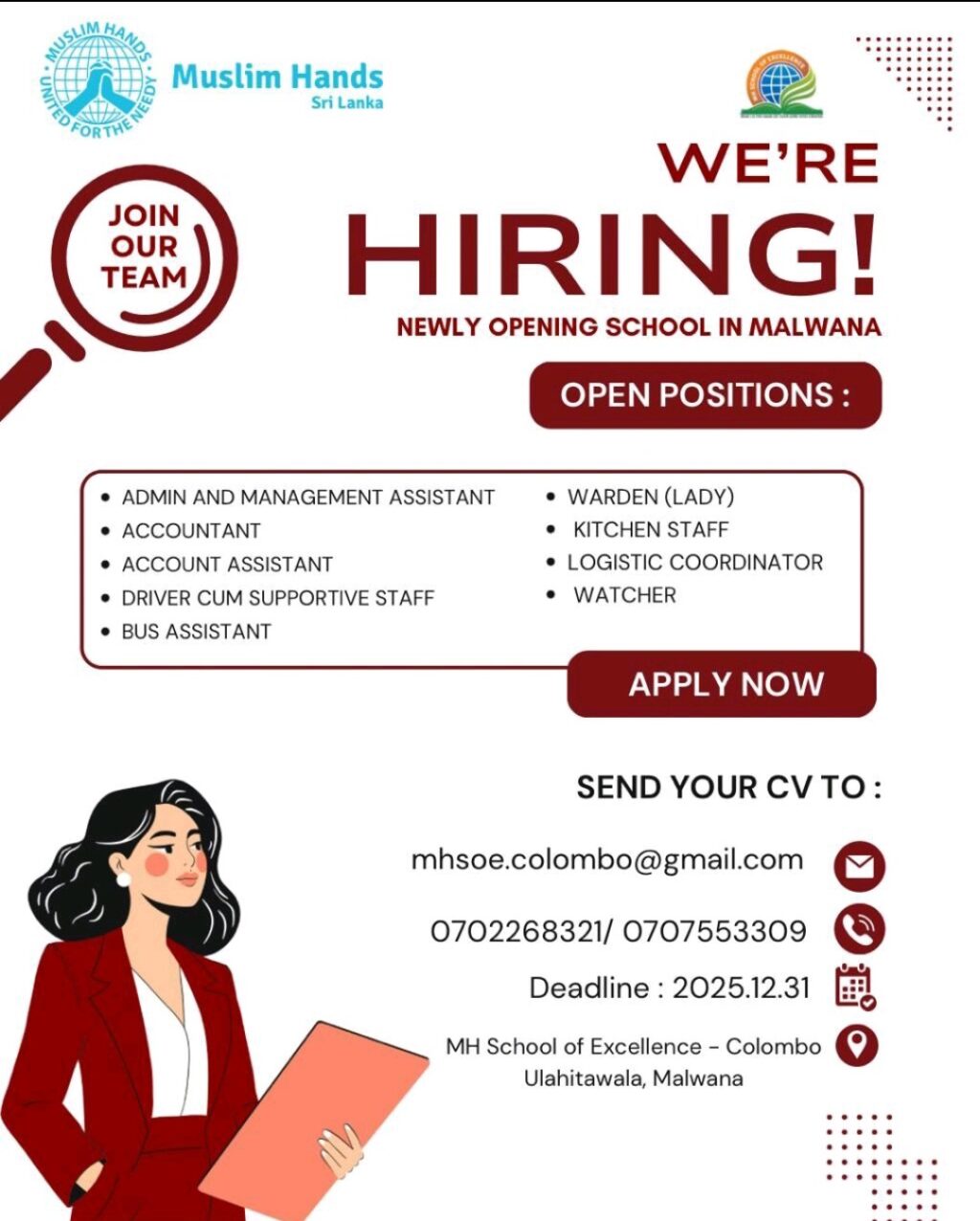 Admin / Driver / Accountant /Warden / Kitchen Staff/ Logistics ...