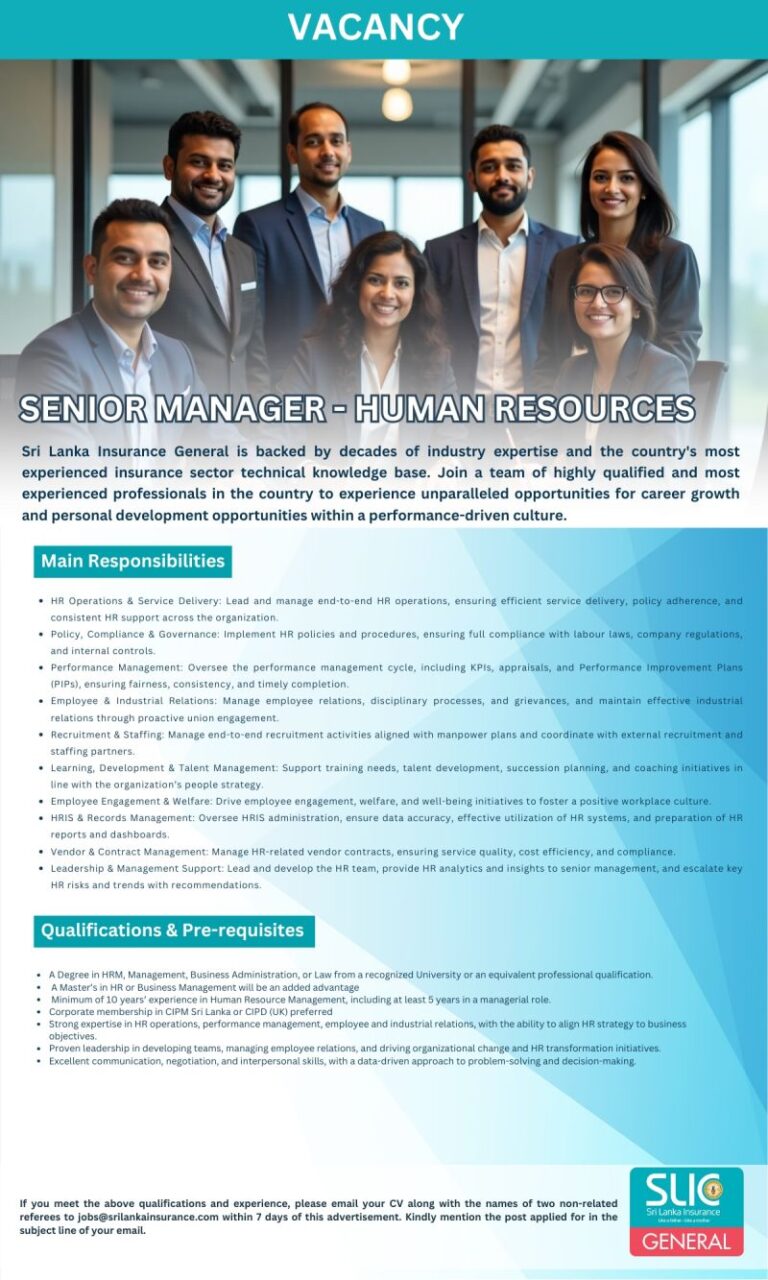 Senior Manager - Human Resources - Jobseeker.lk