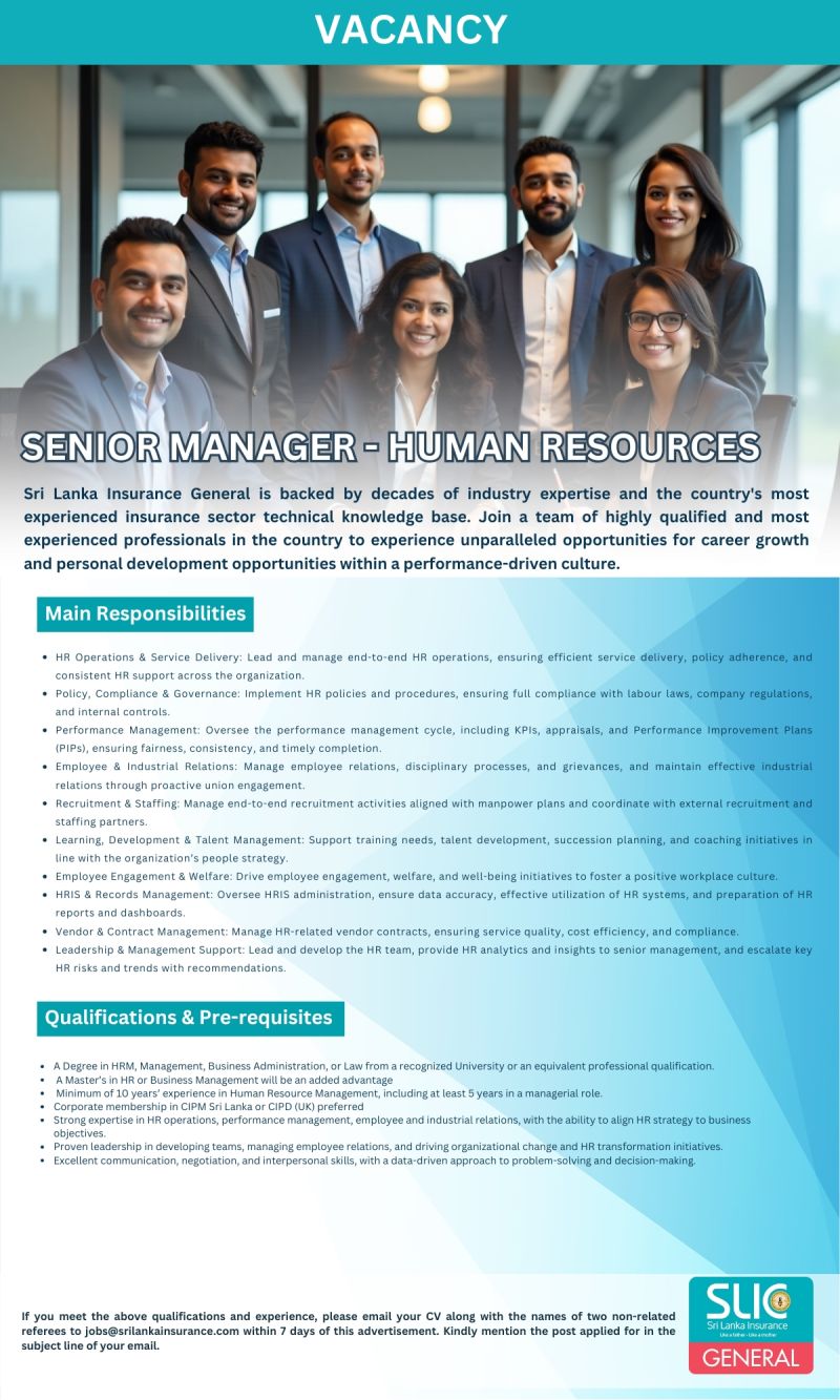 Senior Manager - Human Resources - Jobseeker.lk