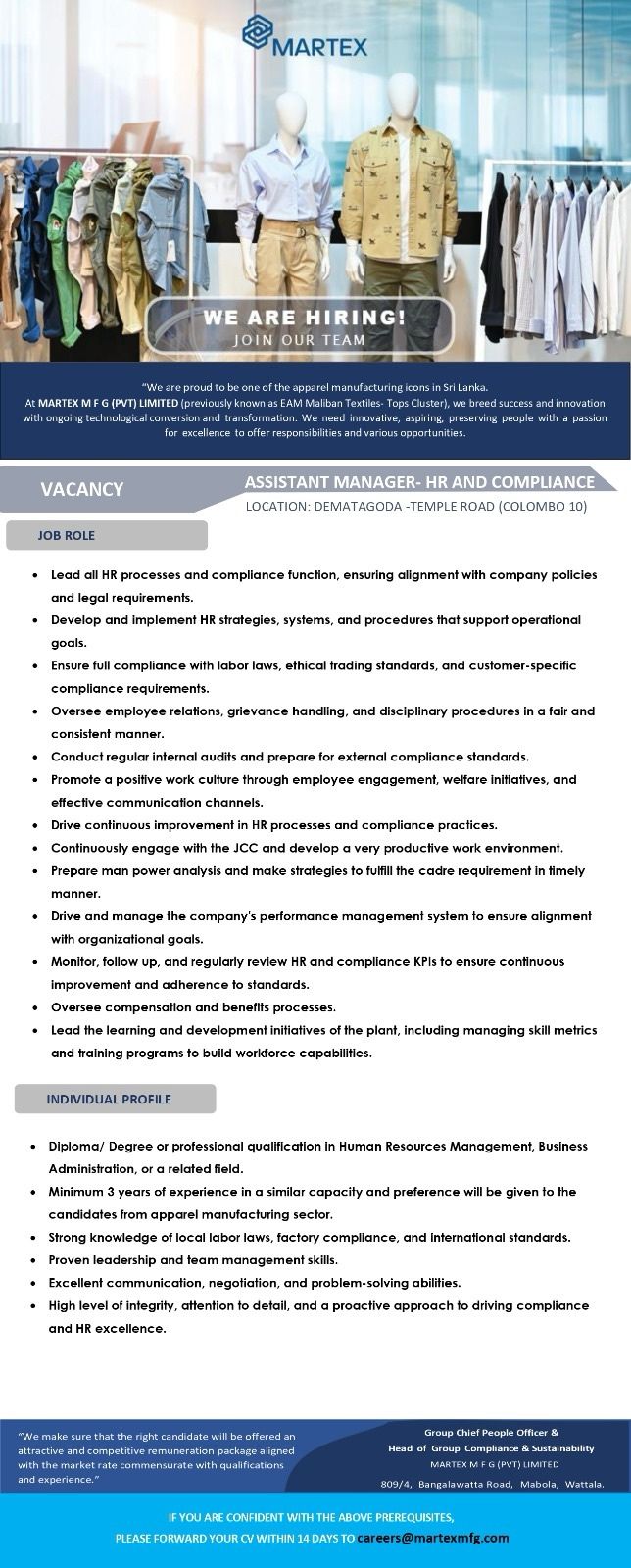 Assistant Manager - HR & Compliance - Jobseeker.lk