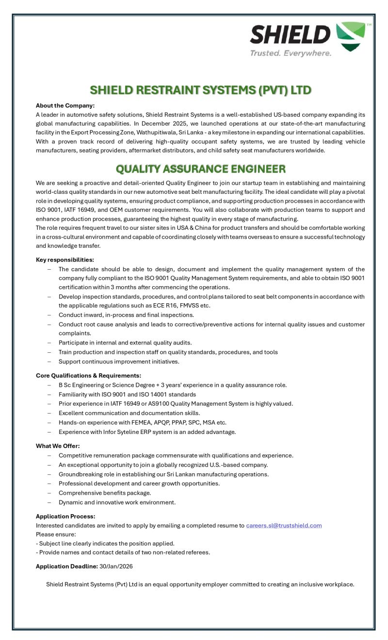 Quality Assurance Engineer - Jobseeker.lk