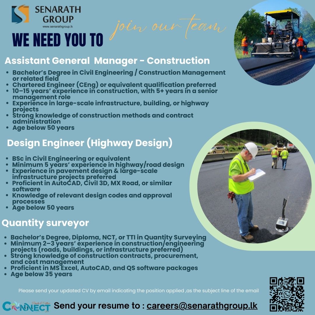 AGM- Construction/ Design Engineer/ Quantity Surveyor - Jobseeker.lk