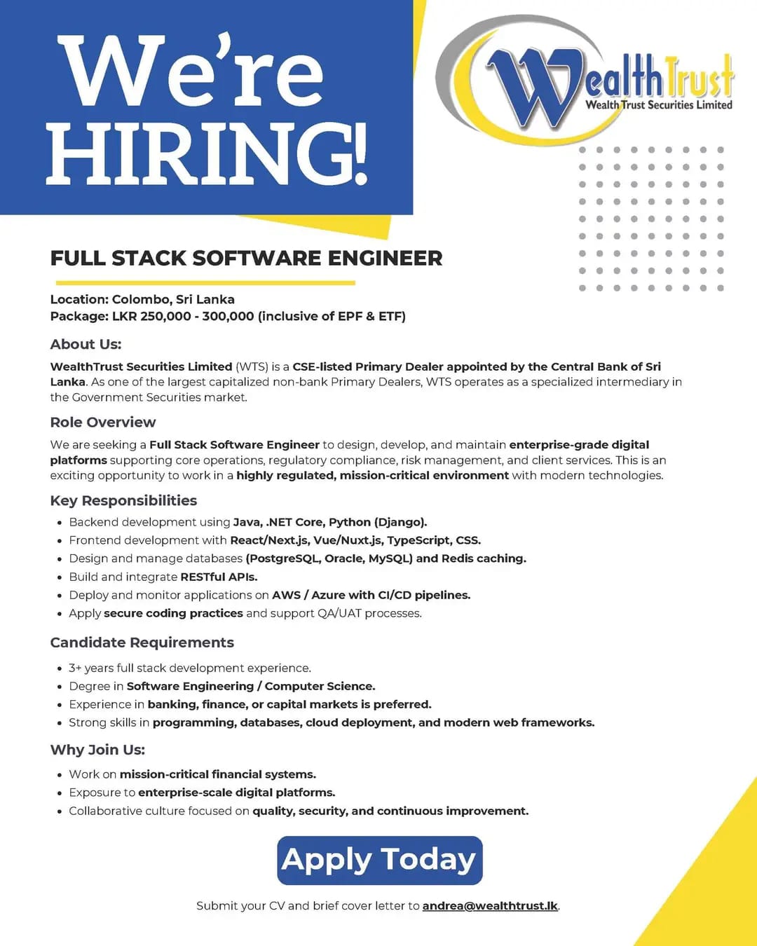 Full Stack Software Engineer - Jobseeker.lk