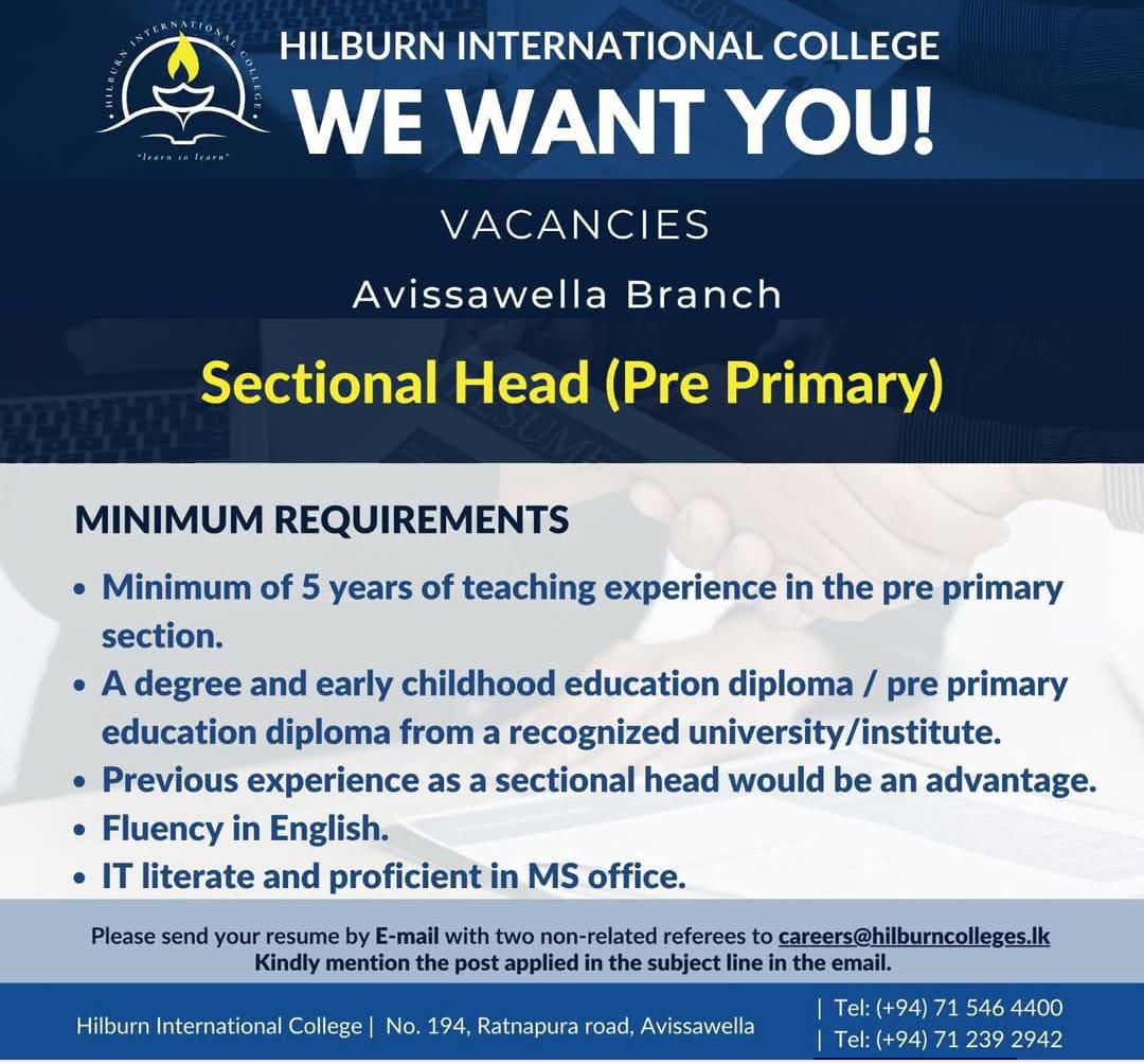 Section Head - Pre Primary - Jobseeker.lk