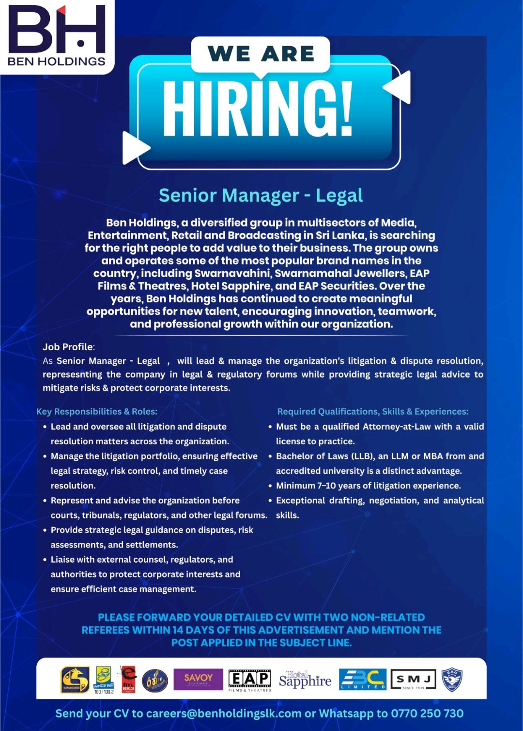 Senior Manager - Legal - Jobseeker.lk