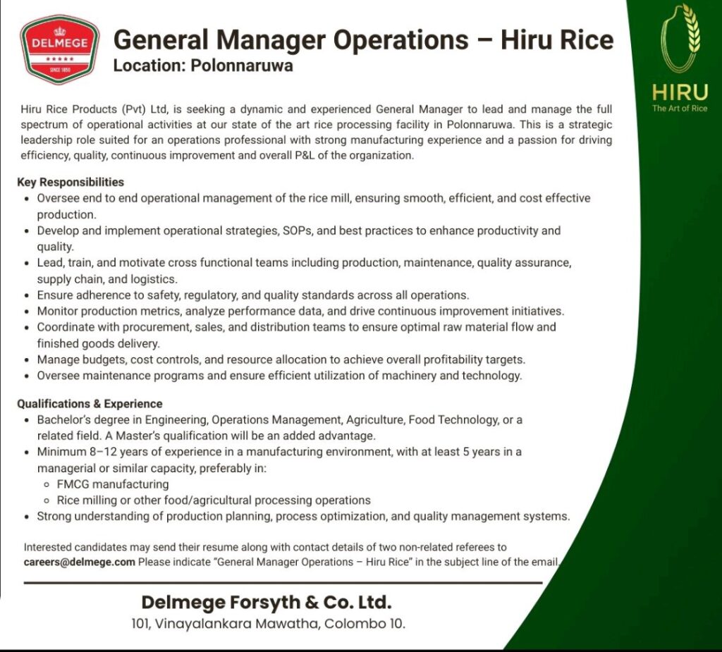 General Manager Operations - Jobseeker.lk