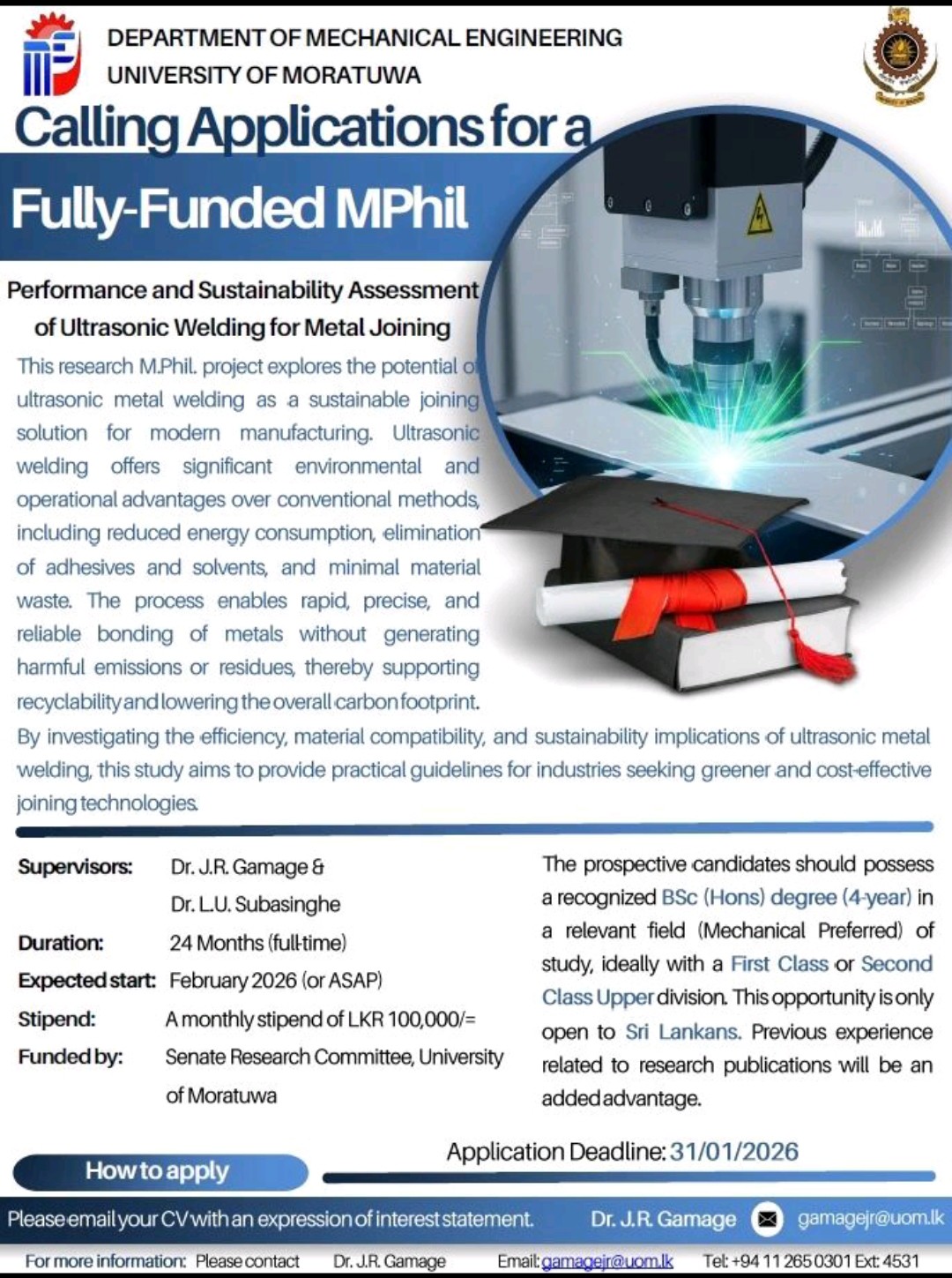 MPhil in Sustainable Manufacturing - Jobseeker.lk