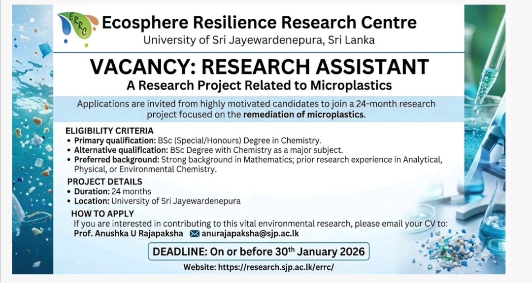 Research Assistant- Micro plastic - Jobseeker.lk