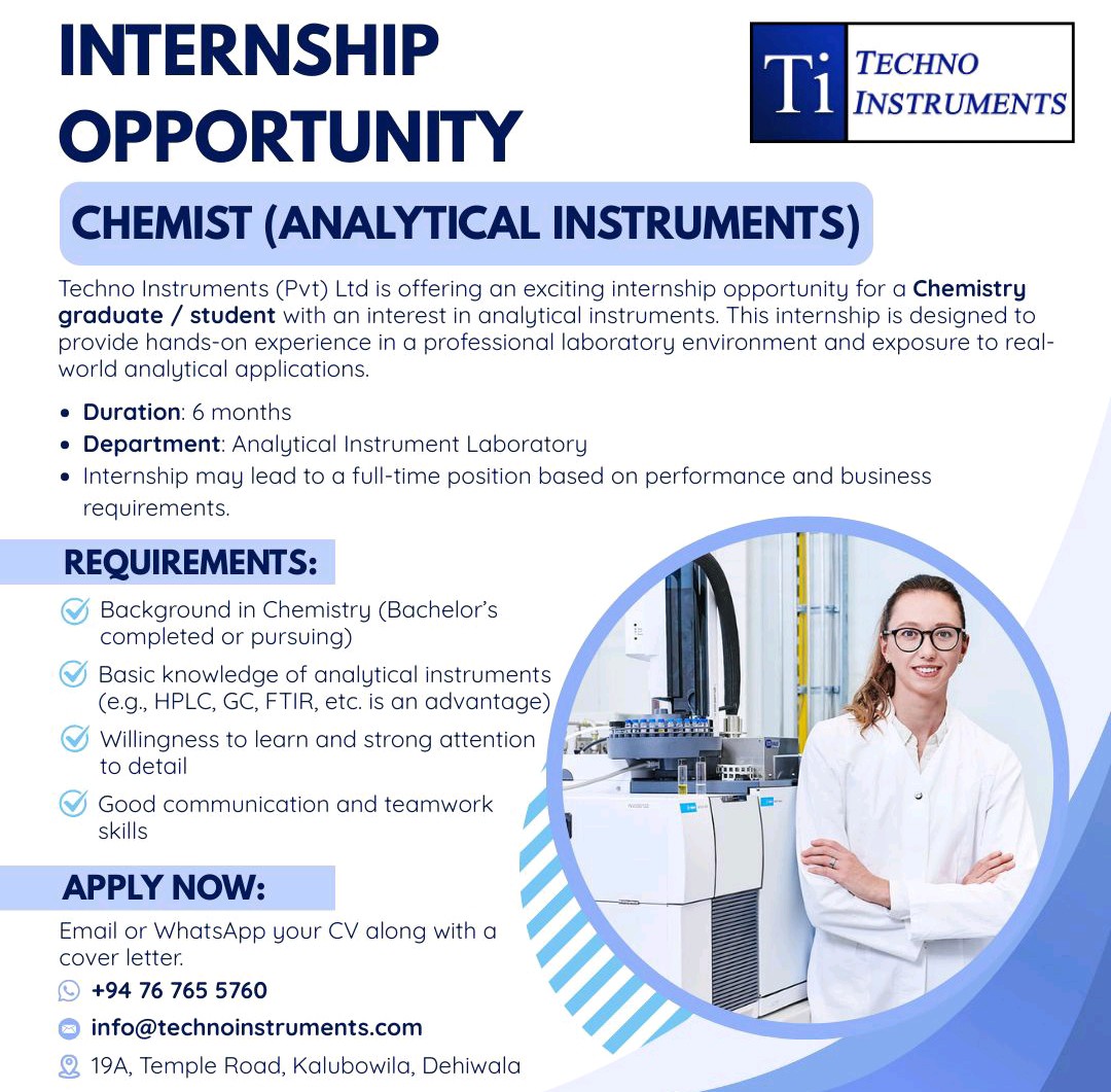 Intern- Chemist Analytical Instruments - Jobseeker.lk