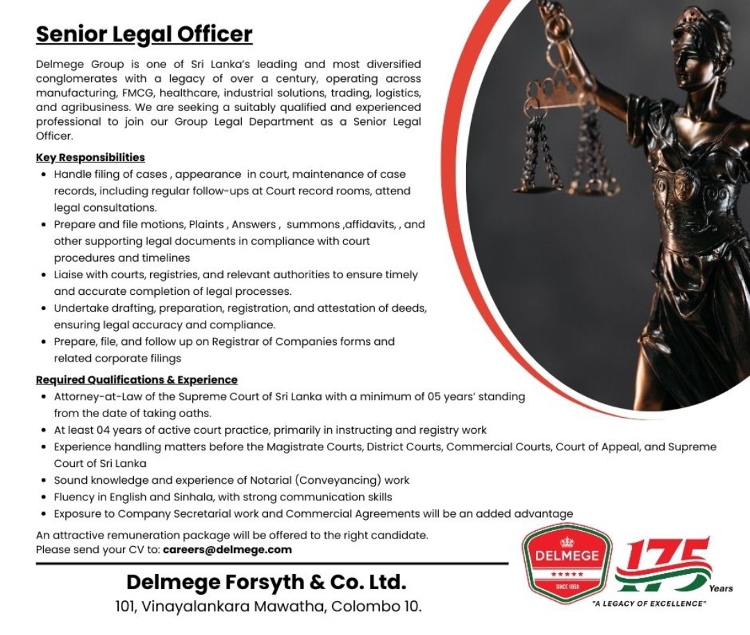 Senior Legal Officer - Jobseeker.lk