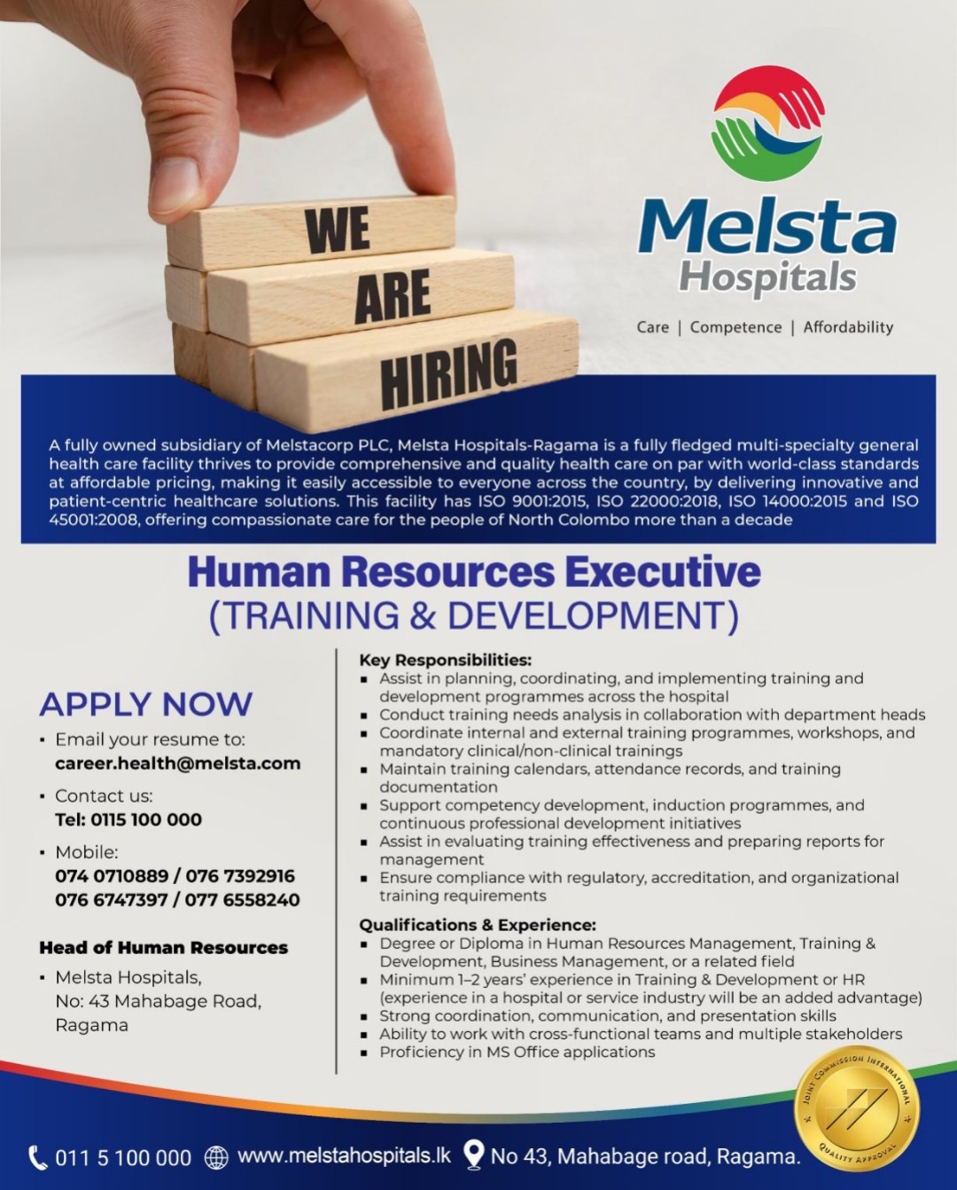 HR Executive - Training & Development - Jobseeker.lk
