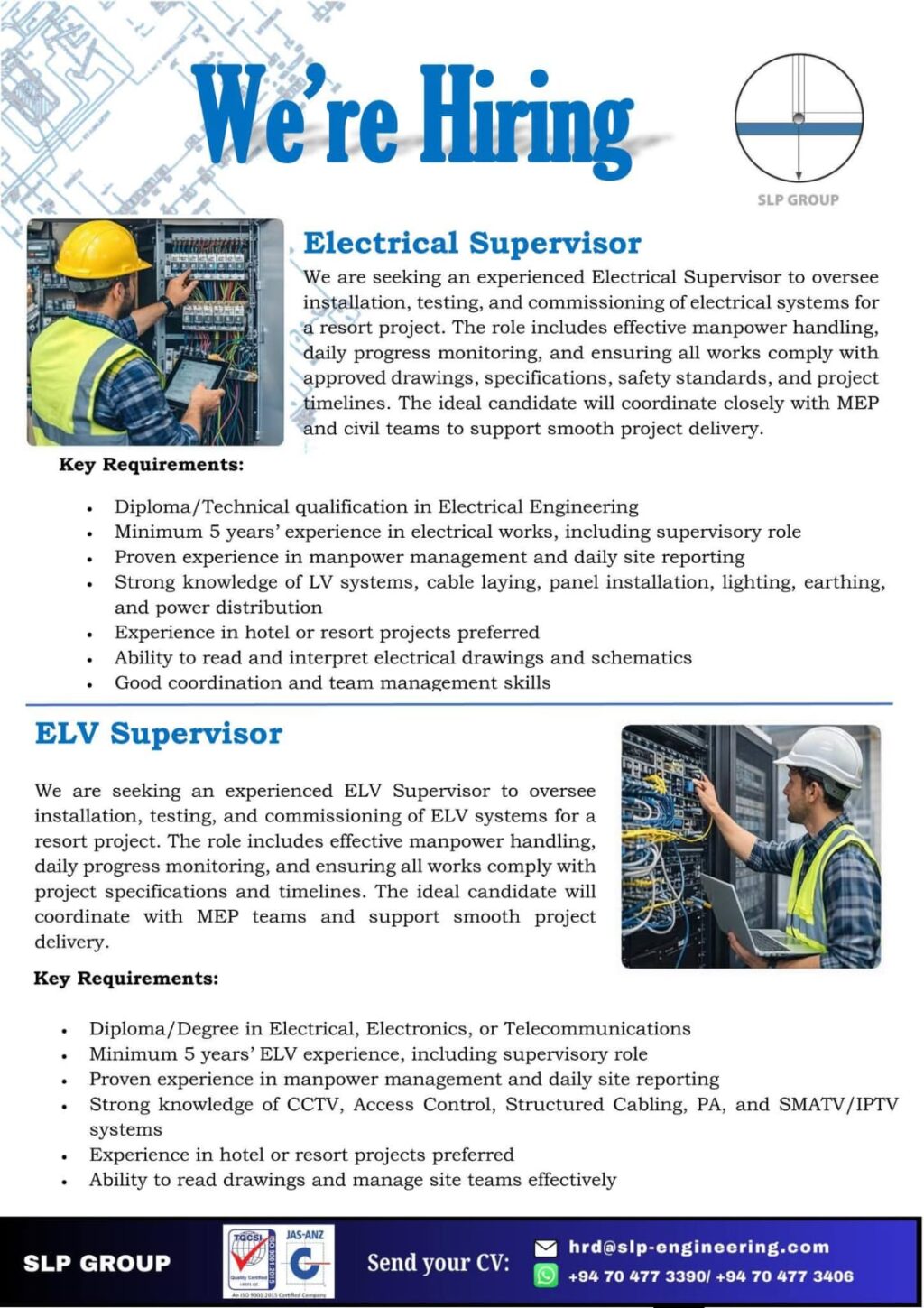 Electrical Supervisor/ ELV Supervisor - Jobseeker.lk