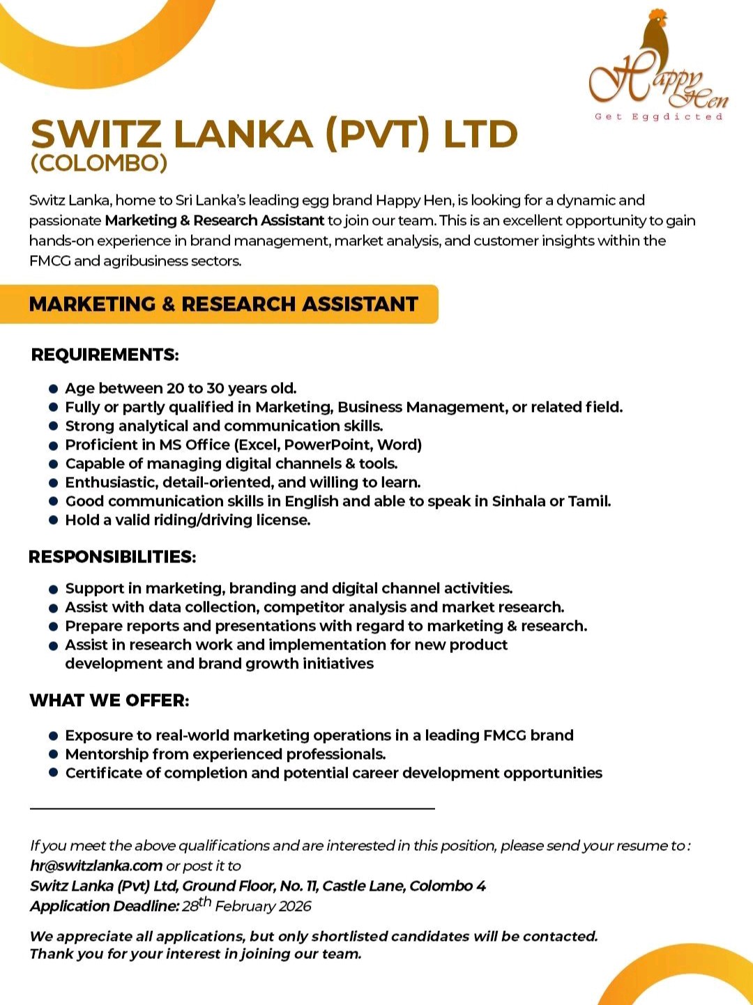 Marketing & Research Assistant - Jobseeker.lk