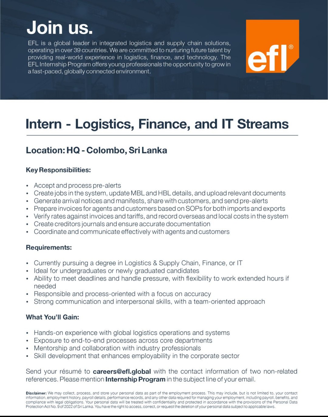 Intern- Finance/ Logistics/ IT - Jobseeker.lk