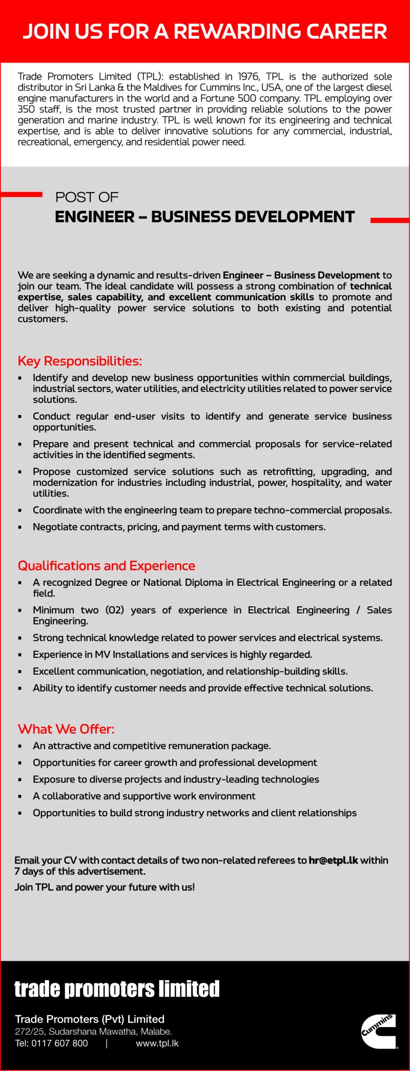 Engineer - Business Development - Jobseeker.lk