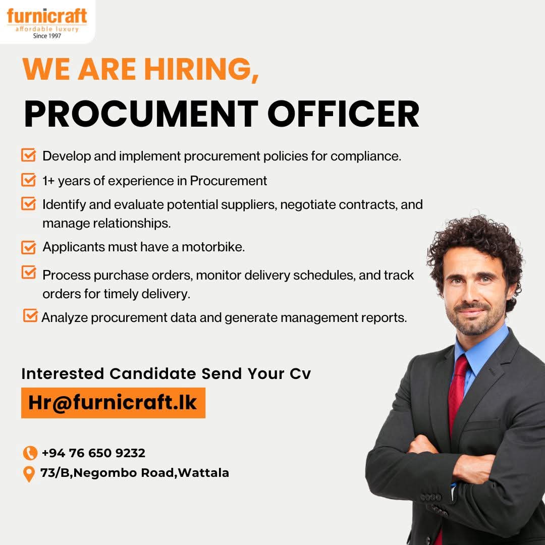 Procurement Officer /Technical Officer/ Sales Executive - Jobseeker.lk