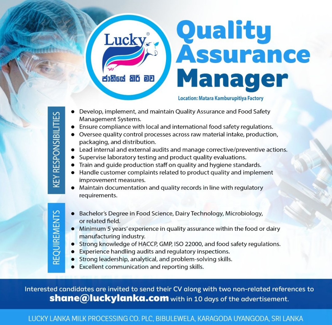 Quality Assurance Manager - Jobseeker.lk