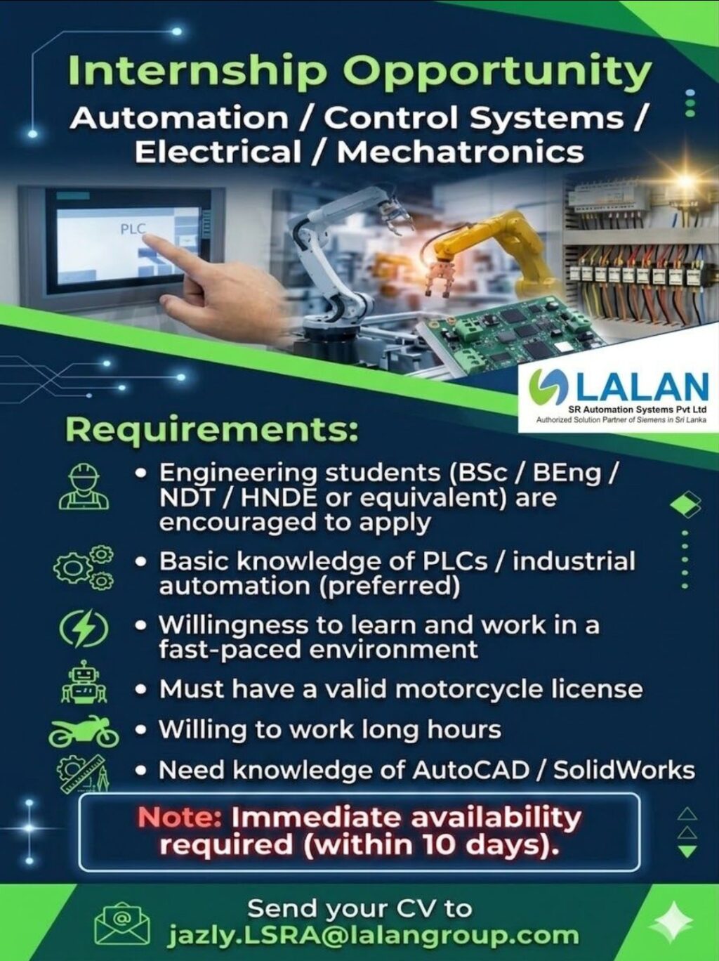 Internship - Automation / Control Systems / Electrical / Mechatronics ...