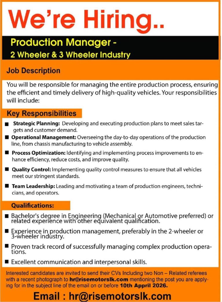 Production Manager - Jobseeker.lk
