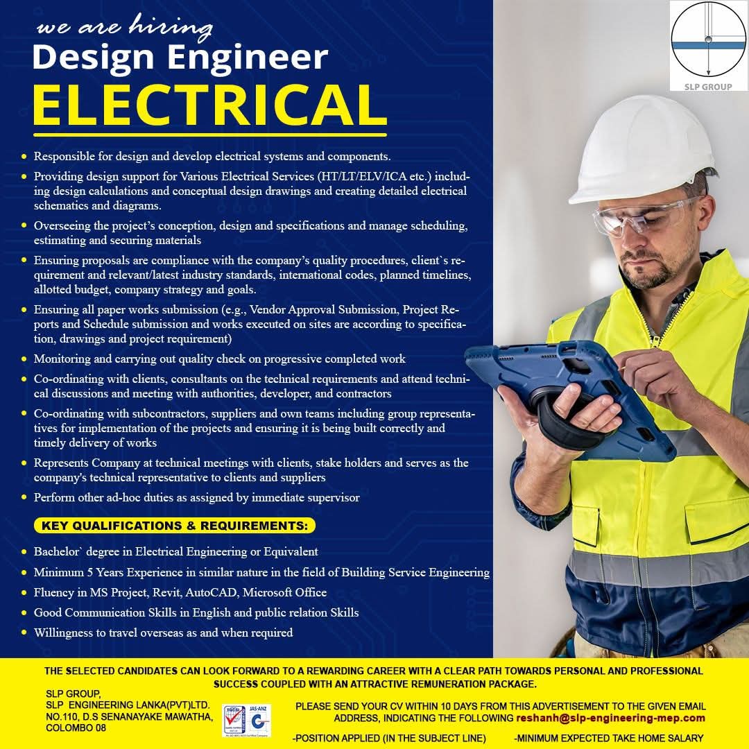 Design Engineer Electrical - Jobseeker.lk