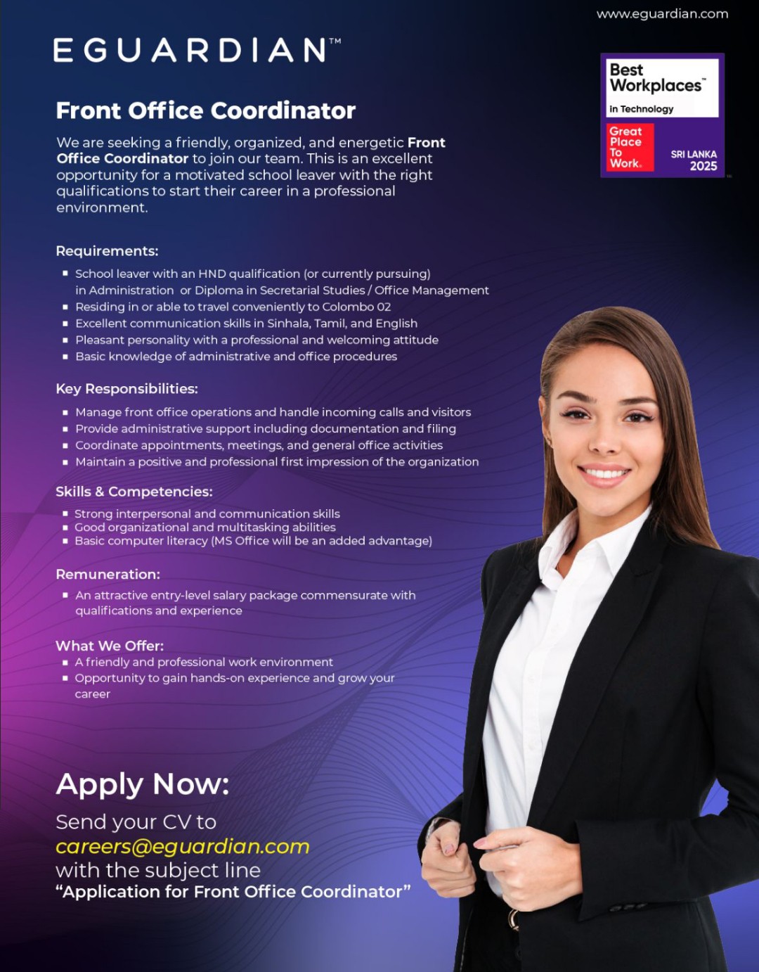 Front Office Coordinator/ Junior Secretary - Jobseeker.lk