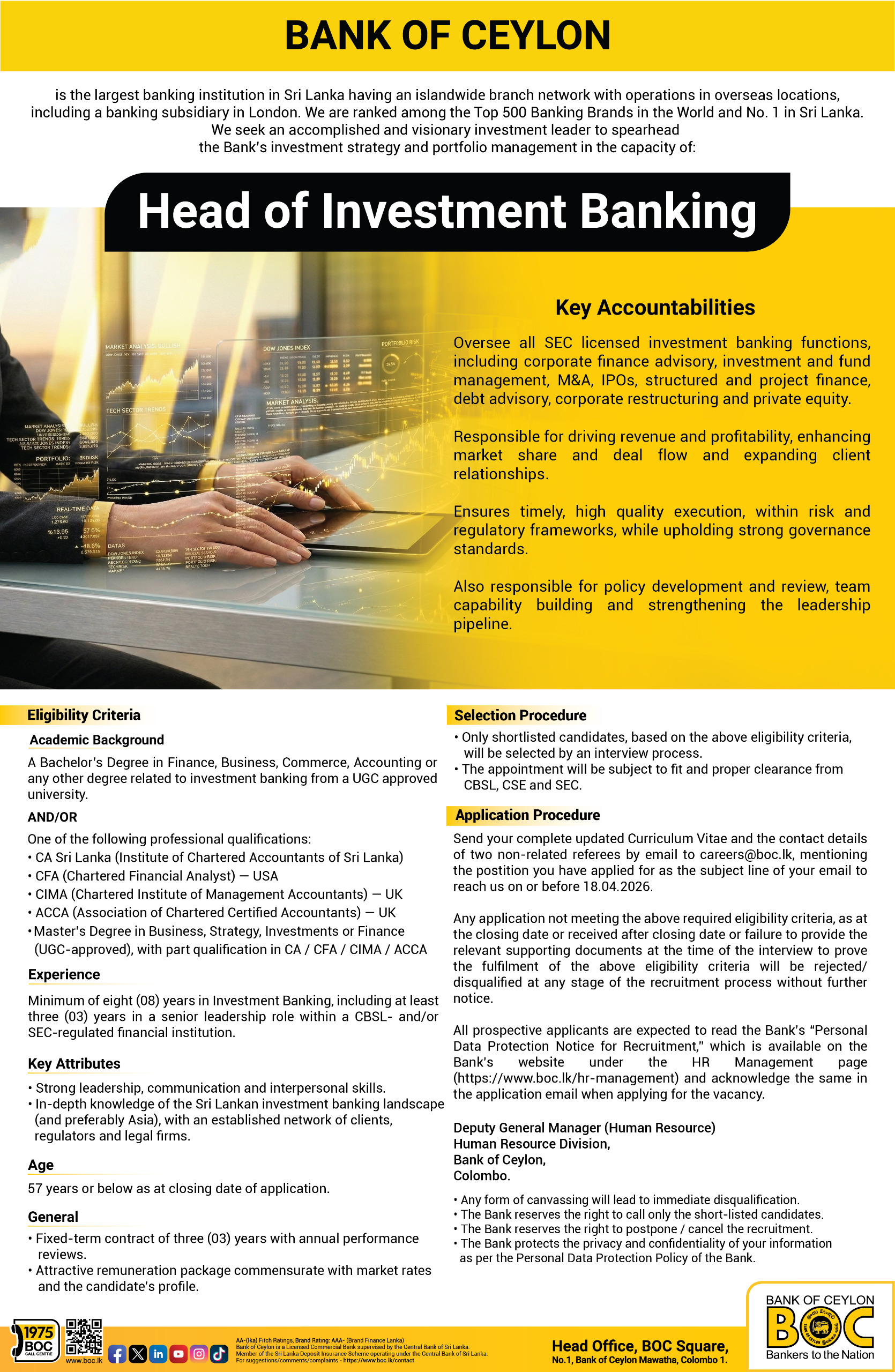 Head of Investment Banking - Jobseeker.lk