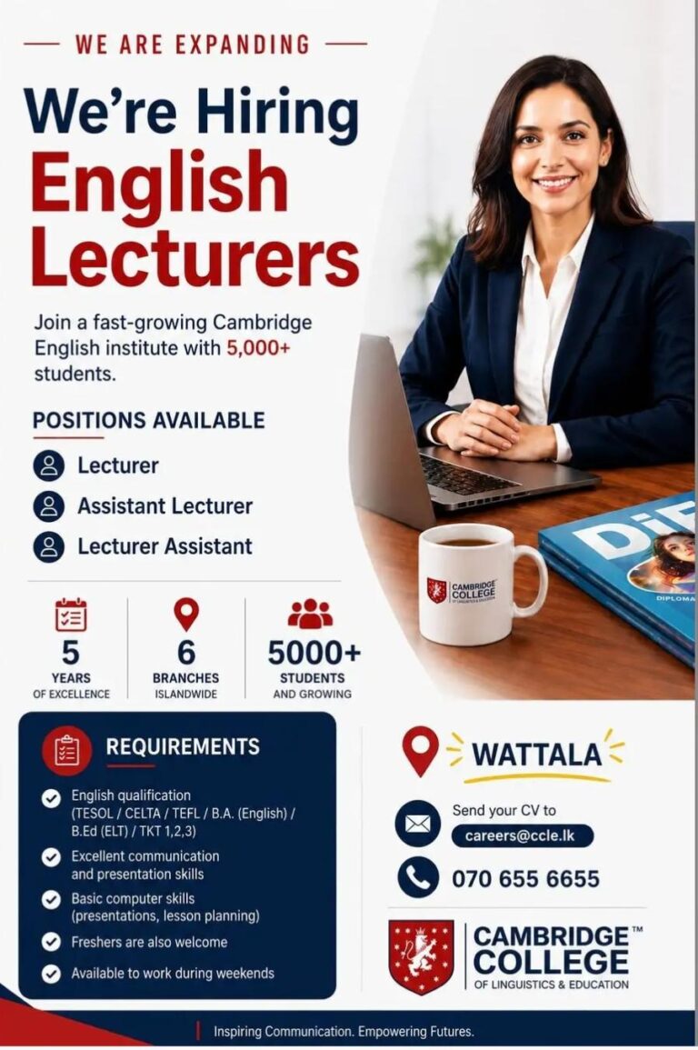 English - Lecturer/Assistant Lecturer/Assistant - Jobseeker.lk