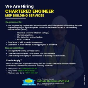 Chartered Engineer - MEP Building Services - Jobseeker.lk